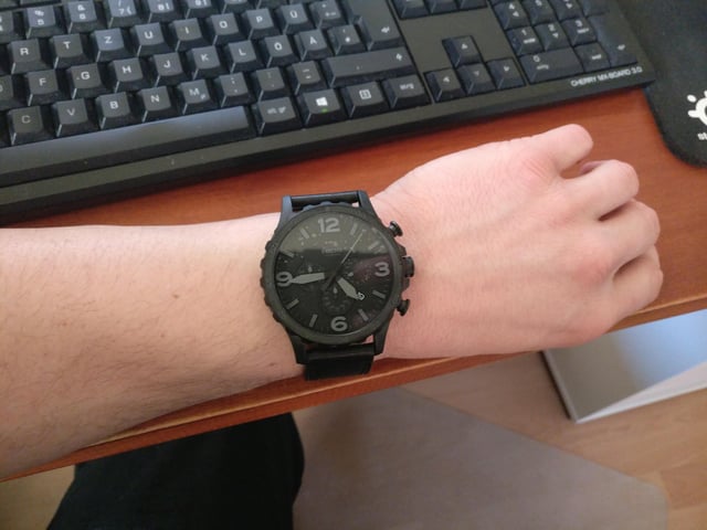 Fossil Nate Chronograph Black Dial Black Leather Strap Watch for Men
